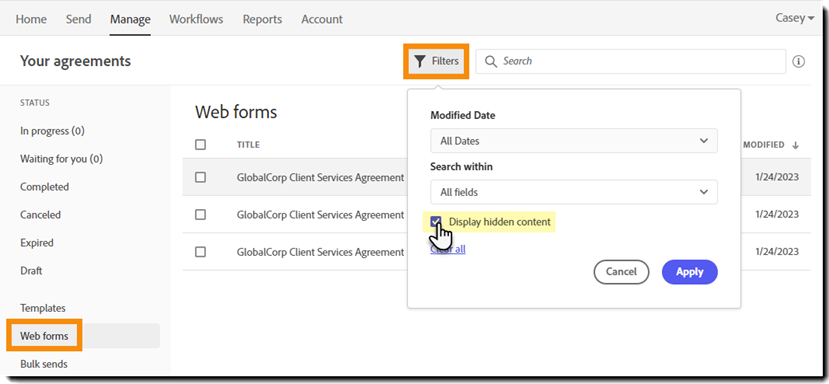 Hide/Unhide a web form