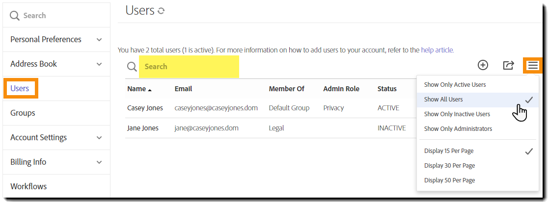 Delete a user with GDPR tools