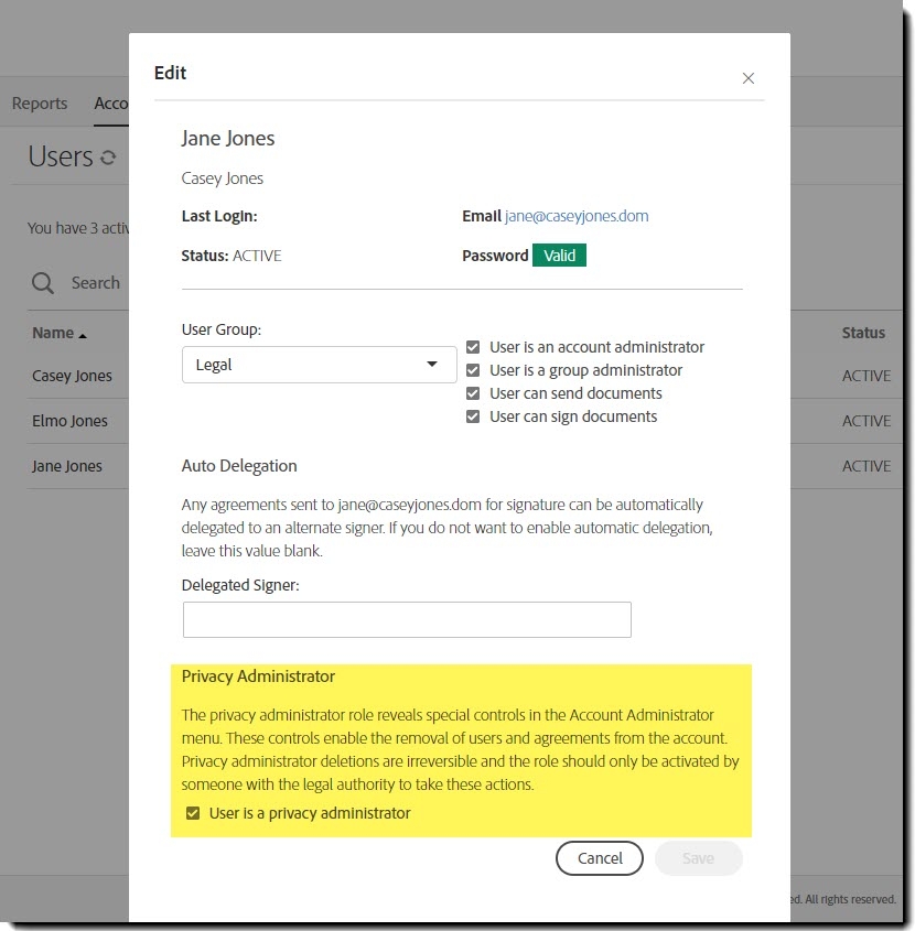 Set authority levels for admins and users