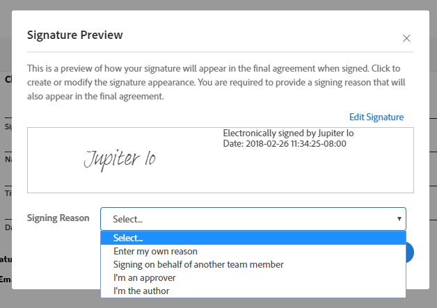 Require a reason for signature