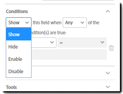 Setting form field show/hide conditions