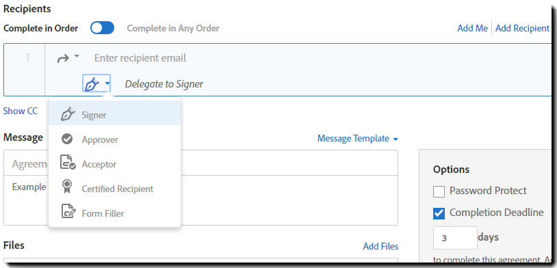Allow various recipient roles
