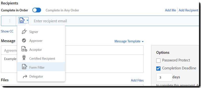 Allow various recipient roles