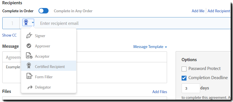 Allow various recipient roles