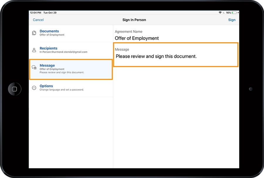 Get a signature in person