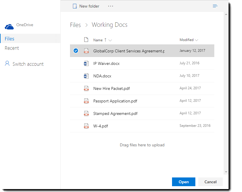 Adobe Acrobat Sign - OneDrive file upload