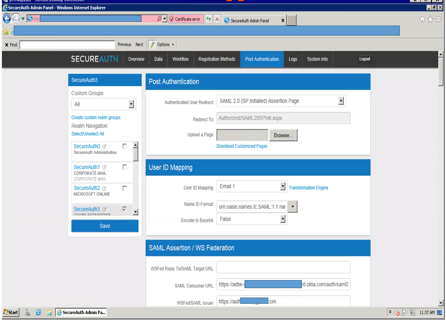 Configure Secure Auth for Adobe Single Sign On