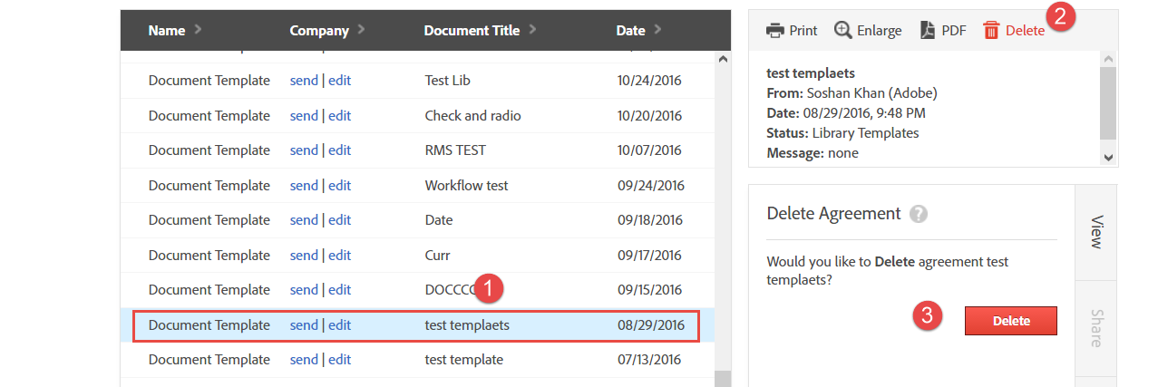 Deleting a Library Template - Adobe Sign