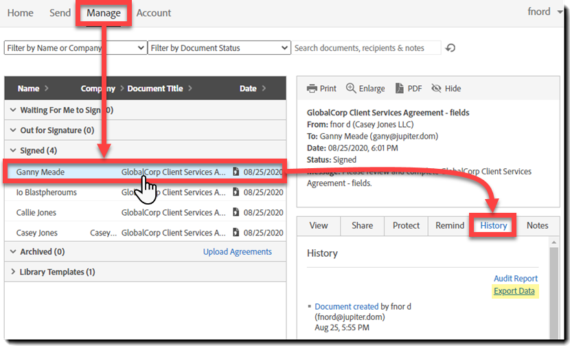 Export Field Data From An Agreement Or Template From The Manage Page