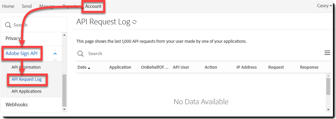 How to check the API Request Log | Adobe Sign