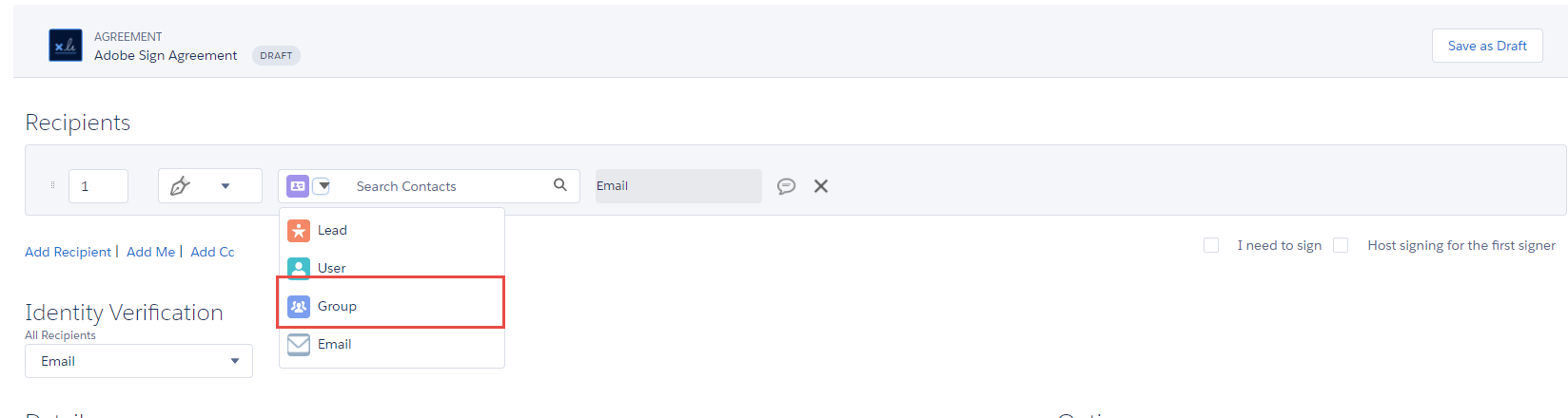 How to use recipient groups in Salesforce | Adobe Sign