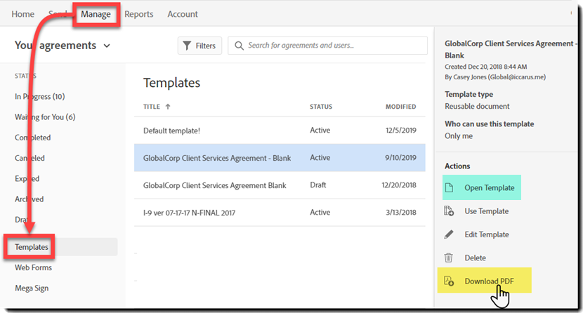 How to Download a Library Template | Adobe Sign