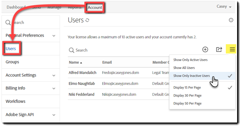 如何从 Adobe Sign 帐户中删除用户