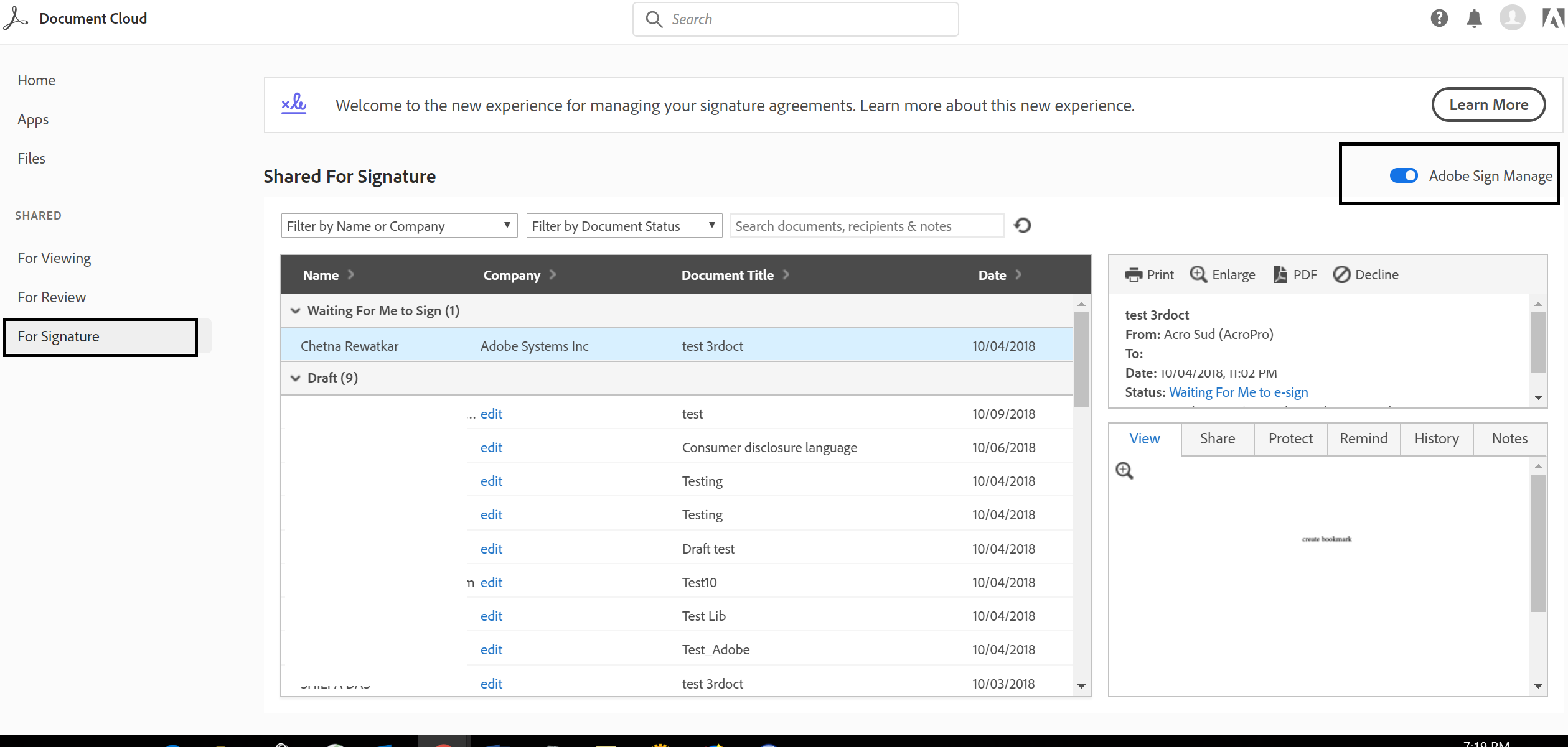 How To Access Old Manage Tab In Adobe Document Cloud