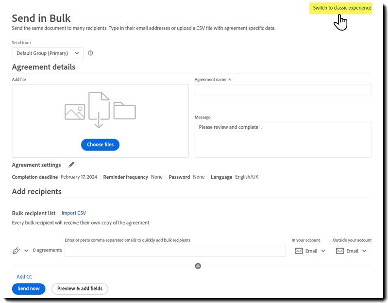Configure access to Send in Bulk