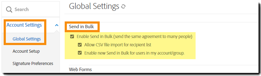 Configure access to Send in Bulk