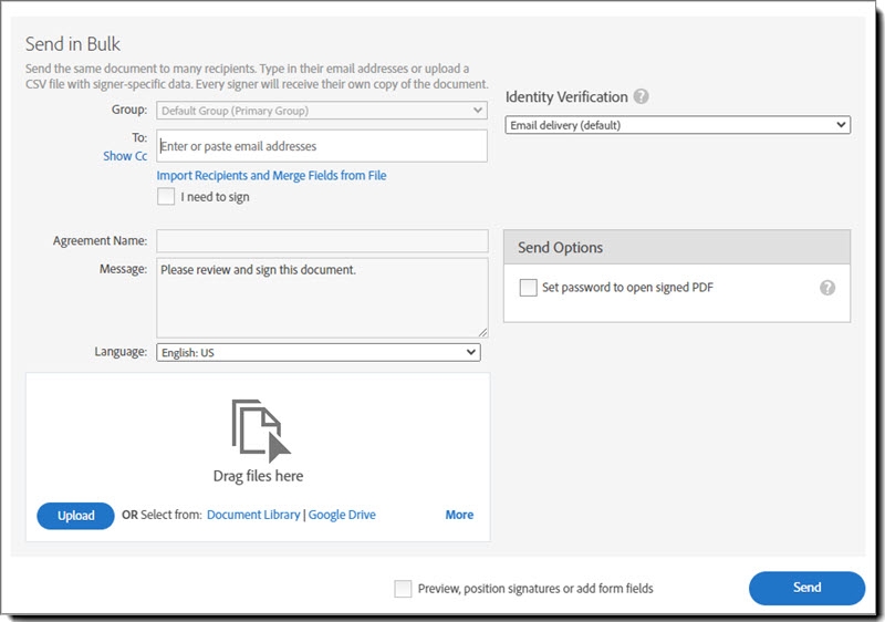Configure access to Send in Bulk