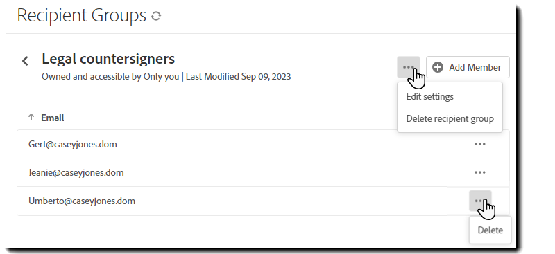 Reusable recipient groups