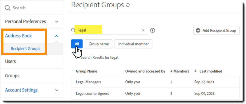 Reusable recipient groups