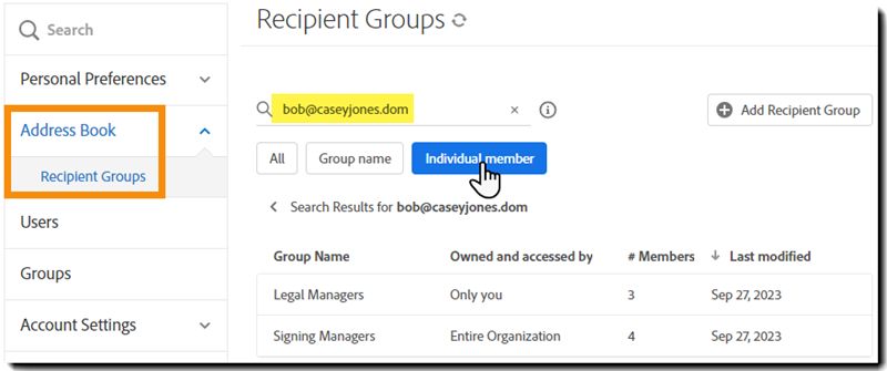 Reusable recipient groups