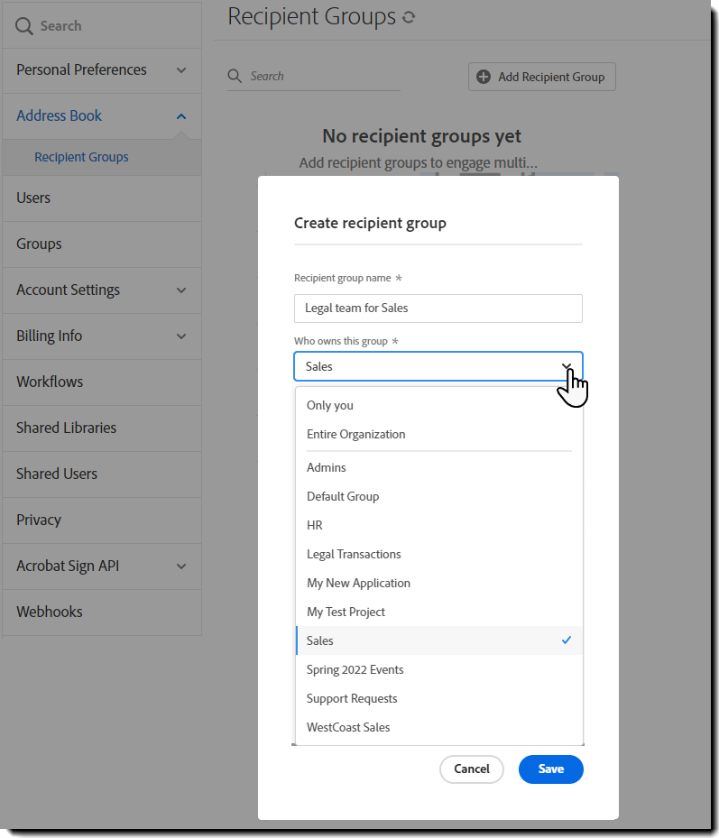 Reusable recipient groups