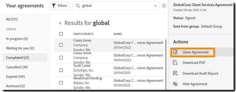 Open and View an agreement