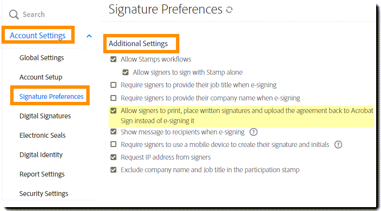 Allow signers to print, place written signatures and upload the ...