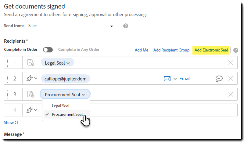 Electronic Sealing via customer-owned digital certificate