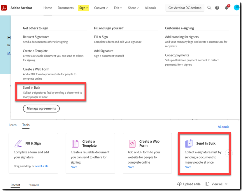 Request signatures in bulk with Send in Bulk