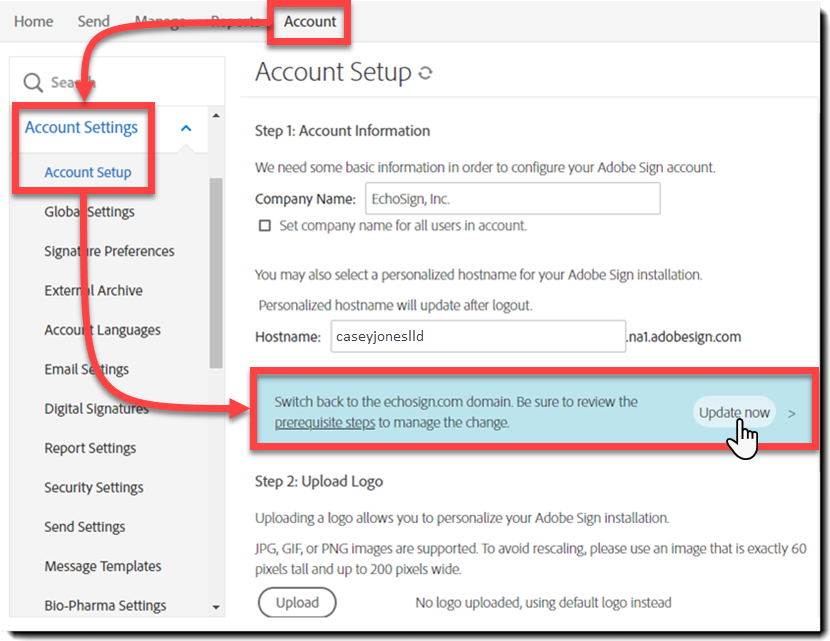 Change Your Domain From Echosign Com To Adobesign Com