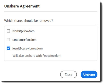 Unshare an agreement