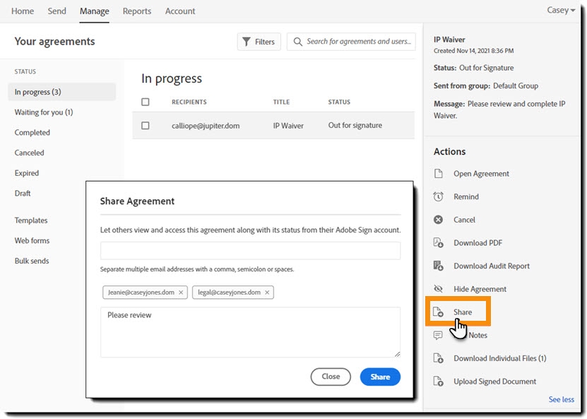 Share an individual agreement
