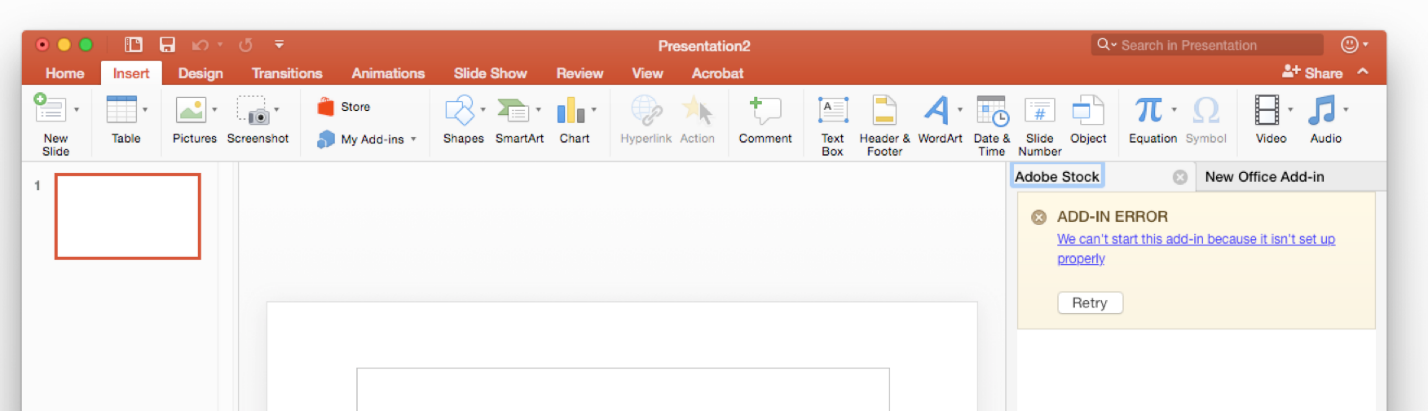 Can't start this add-in | Adobe Stock plug-in for PowerPoint