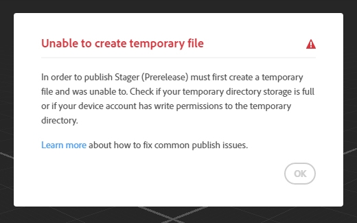 Unable to publish file | Substance 3D Stager