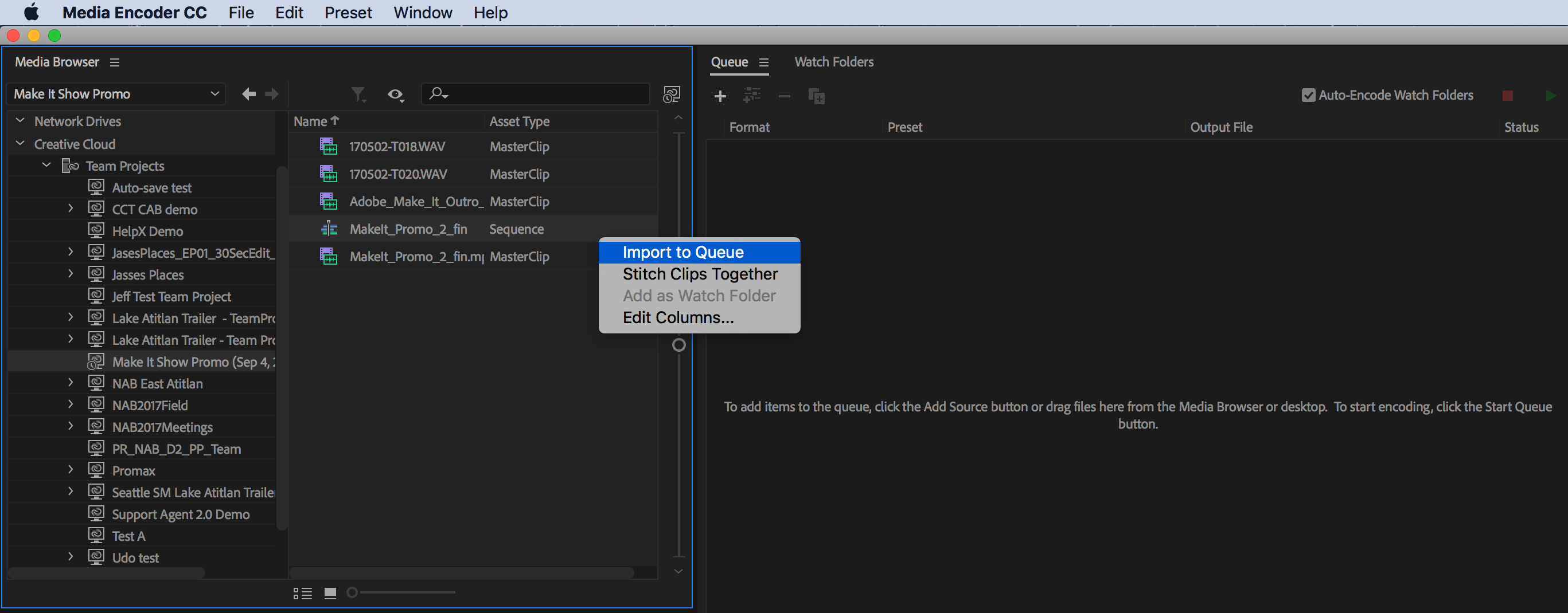 How to export media from Team Projects using Adobe Media Encoder