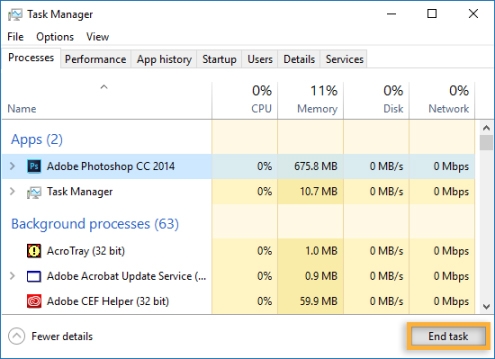 Error with Adobe products: Close the following applications