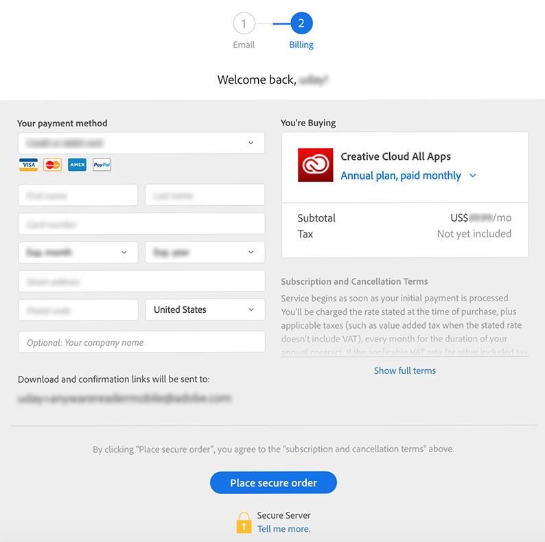 Change the country associated with your Adobe ID