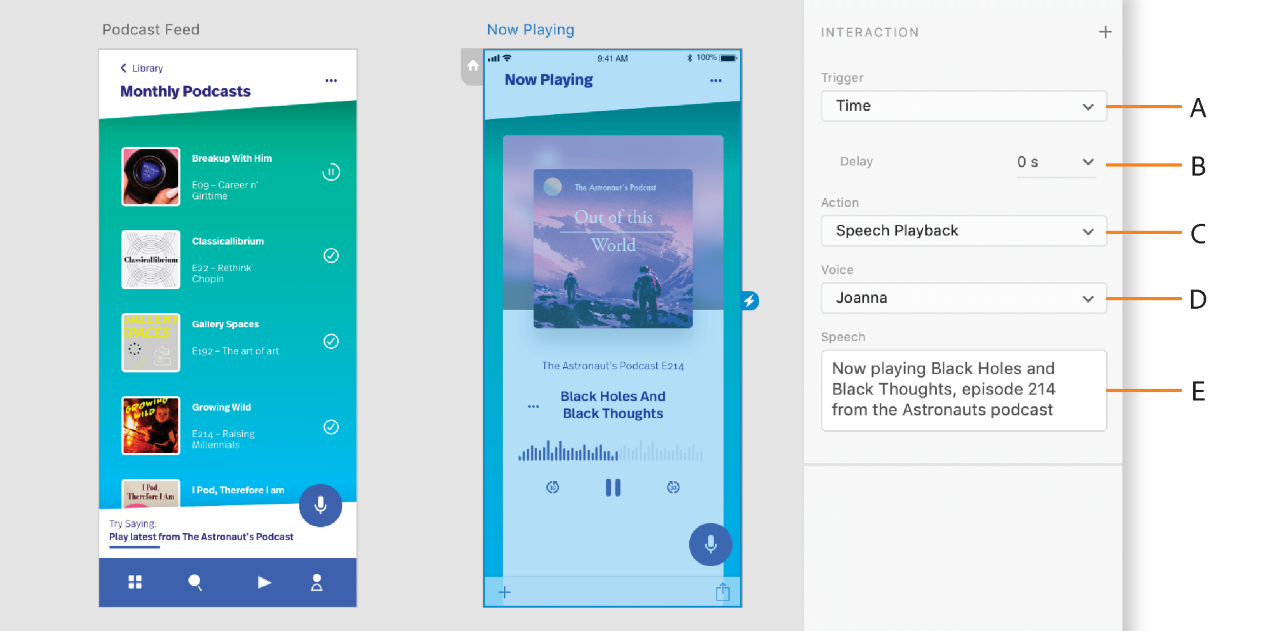 Using voice commands and playback in XD