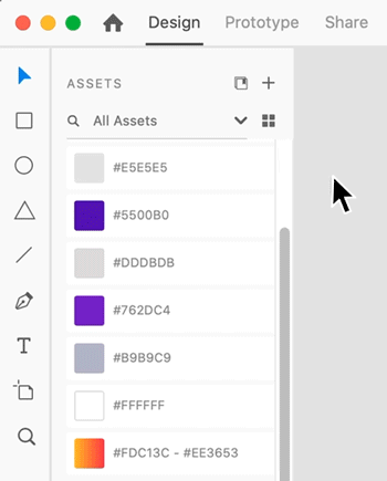 XD のアセットパネルの操作
