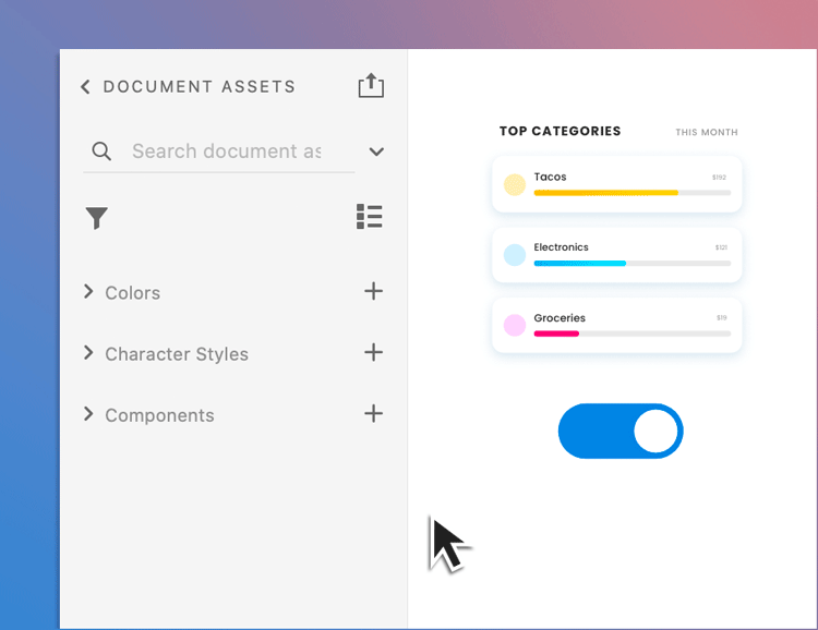Work with document assets panel in XD