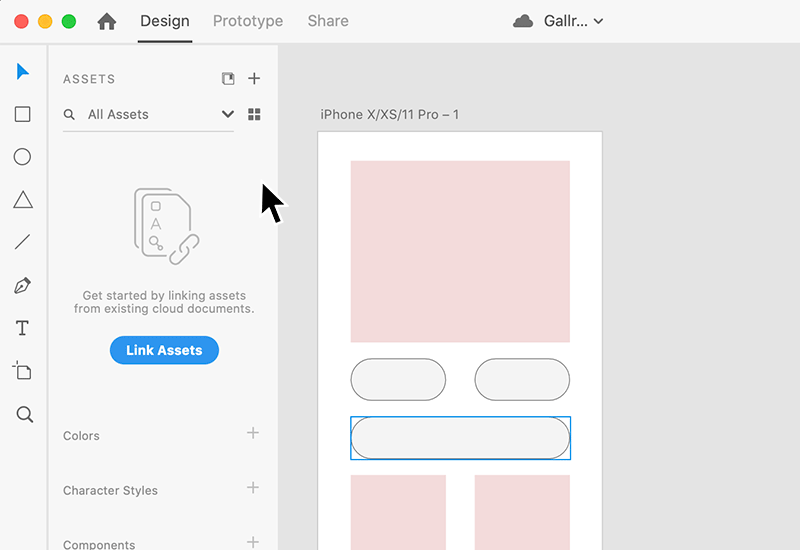 XD のアセットパネルの操作