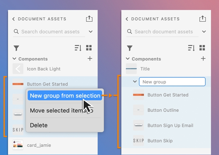 Work with document assets panel in XD