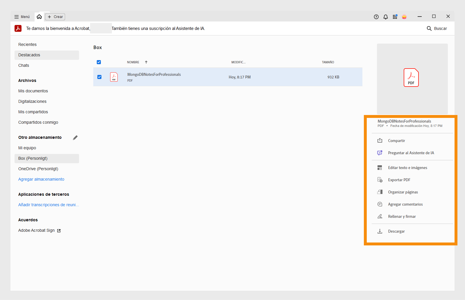 Acceder a los archivos de Box en Acrobat/Reader
