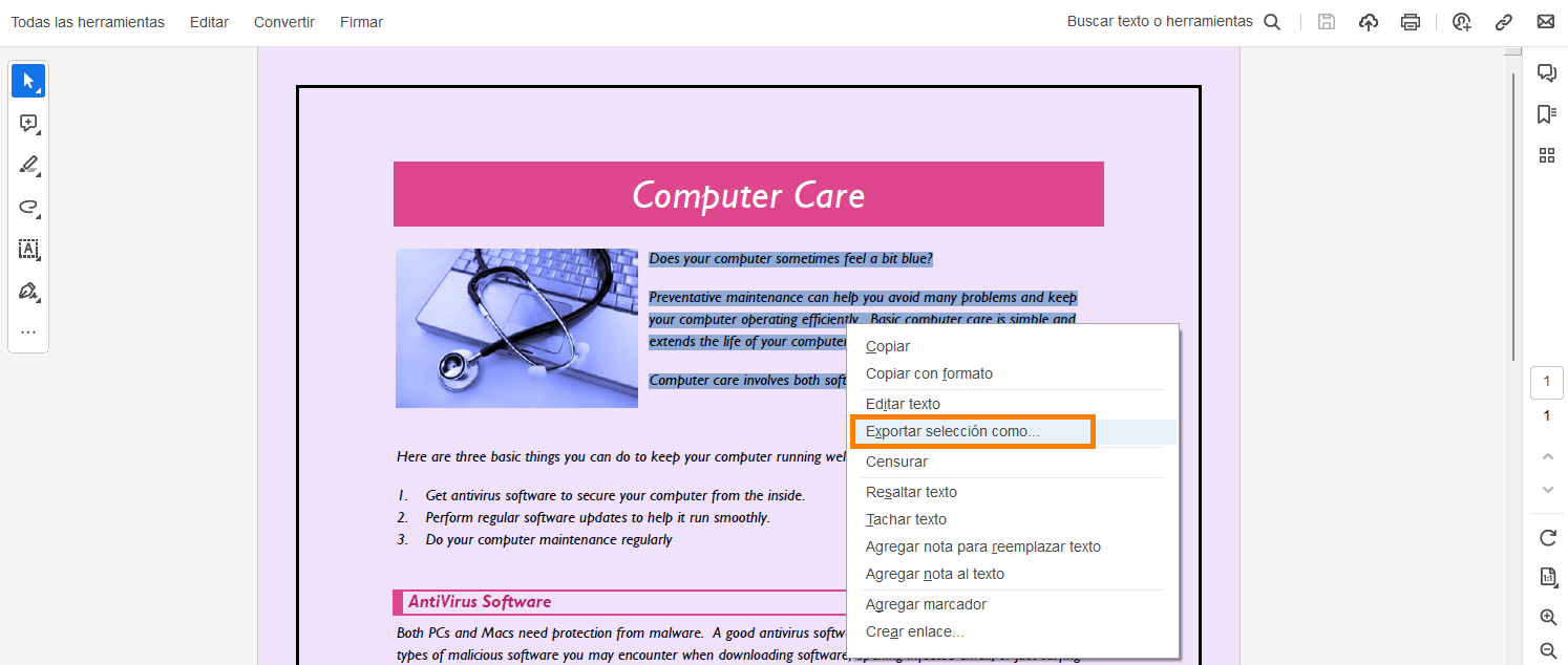 Convertir o exportar documentos PDF a otros formatos de archivo, Adobe ...