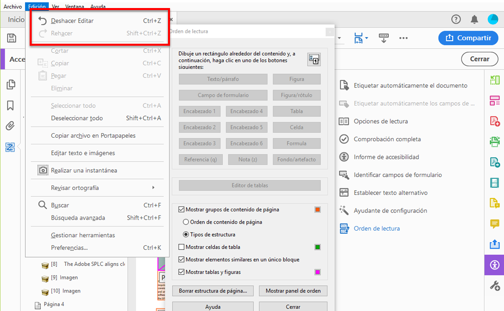Herramienta Orden de lectura para PDF (Adobe Acrobat Pro)