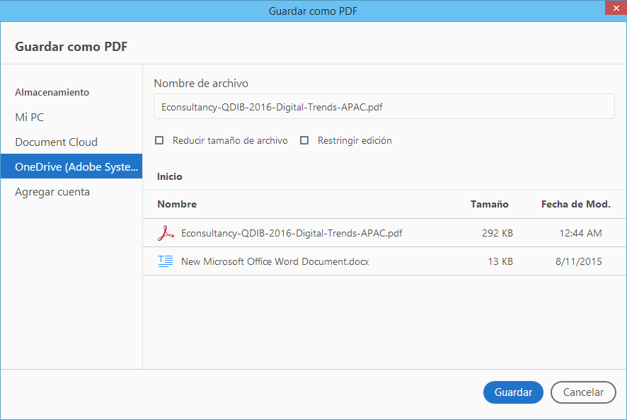 Novedades de Adobe Acrobat DC Versiones de 2016