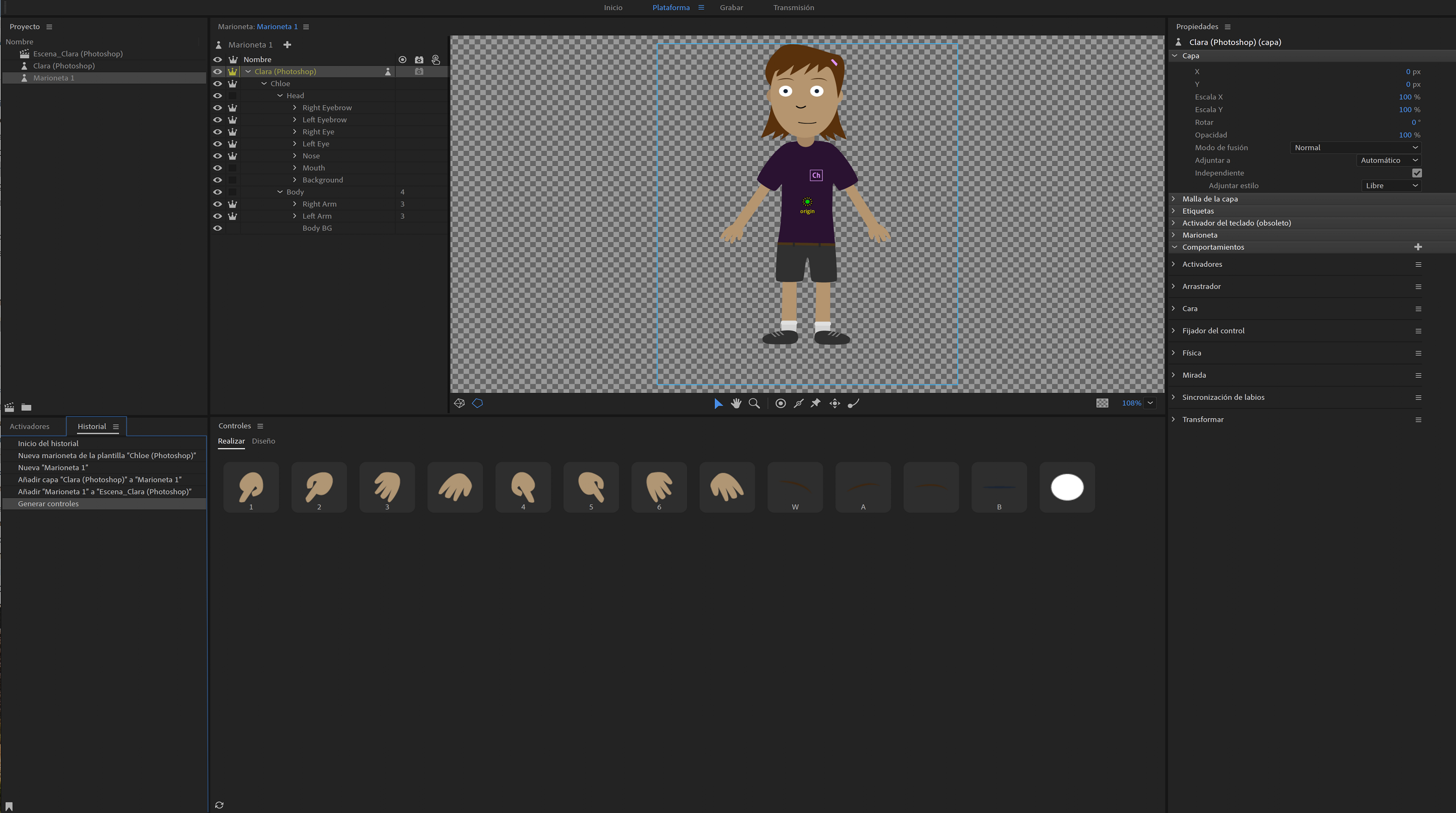 Espacios de trabajo en Character Animator