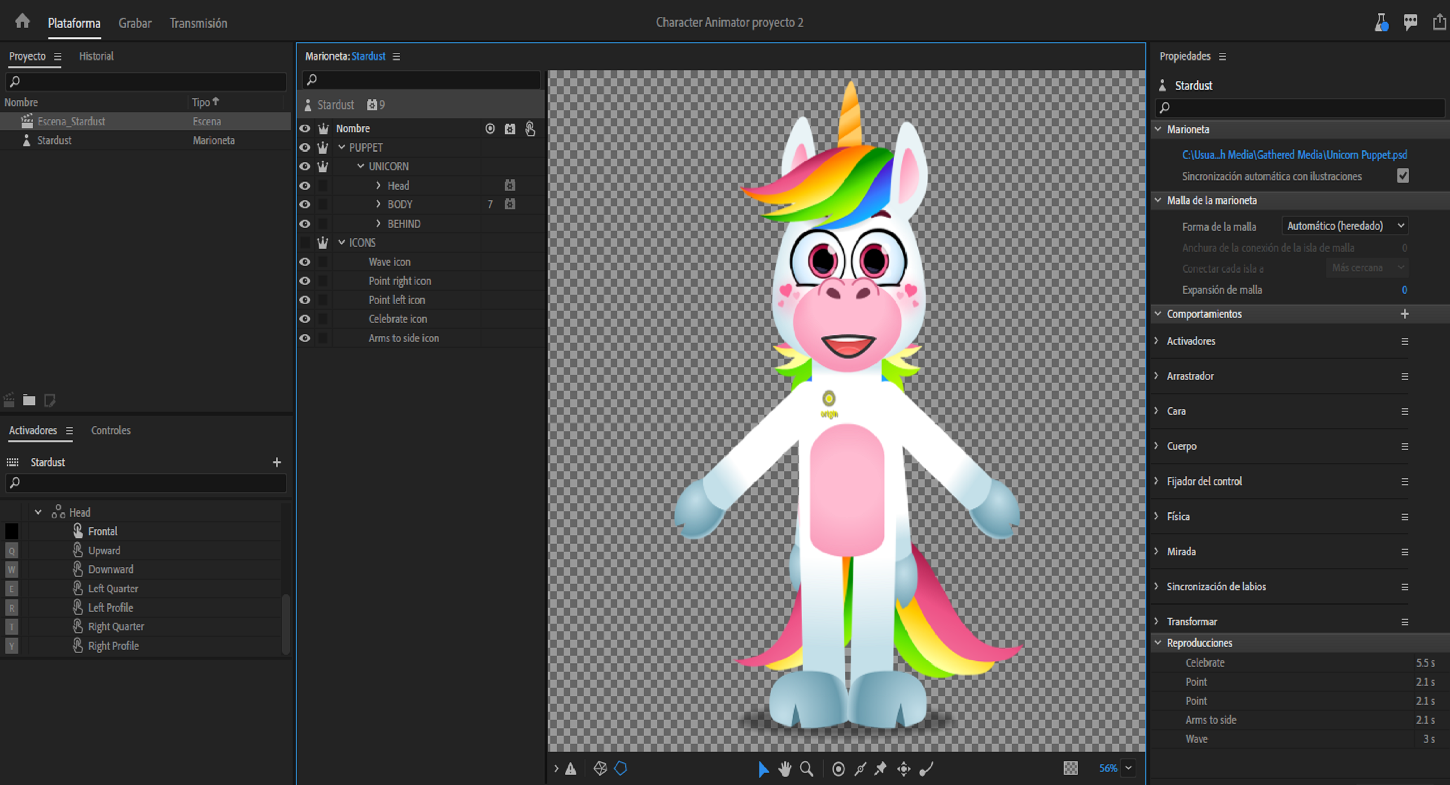 Espacios de trabajo en Character Animator