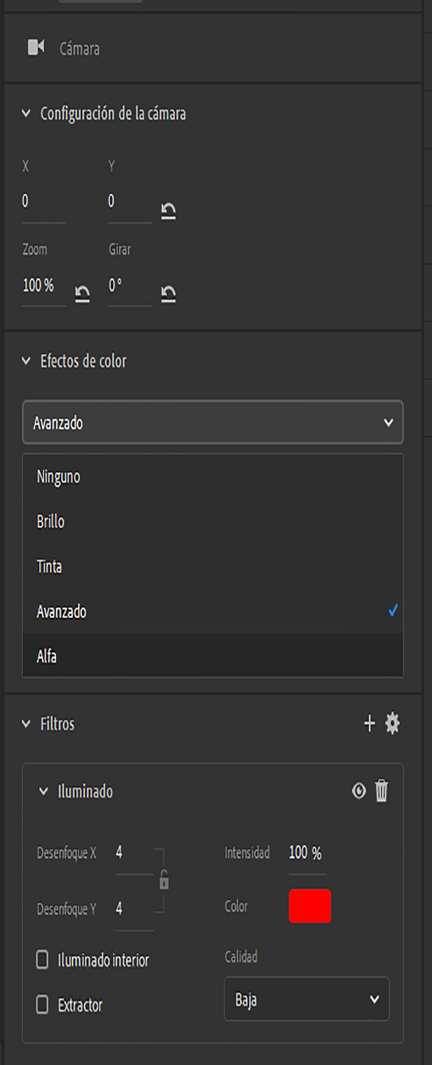 Paneles de edición en Animate