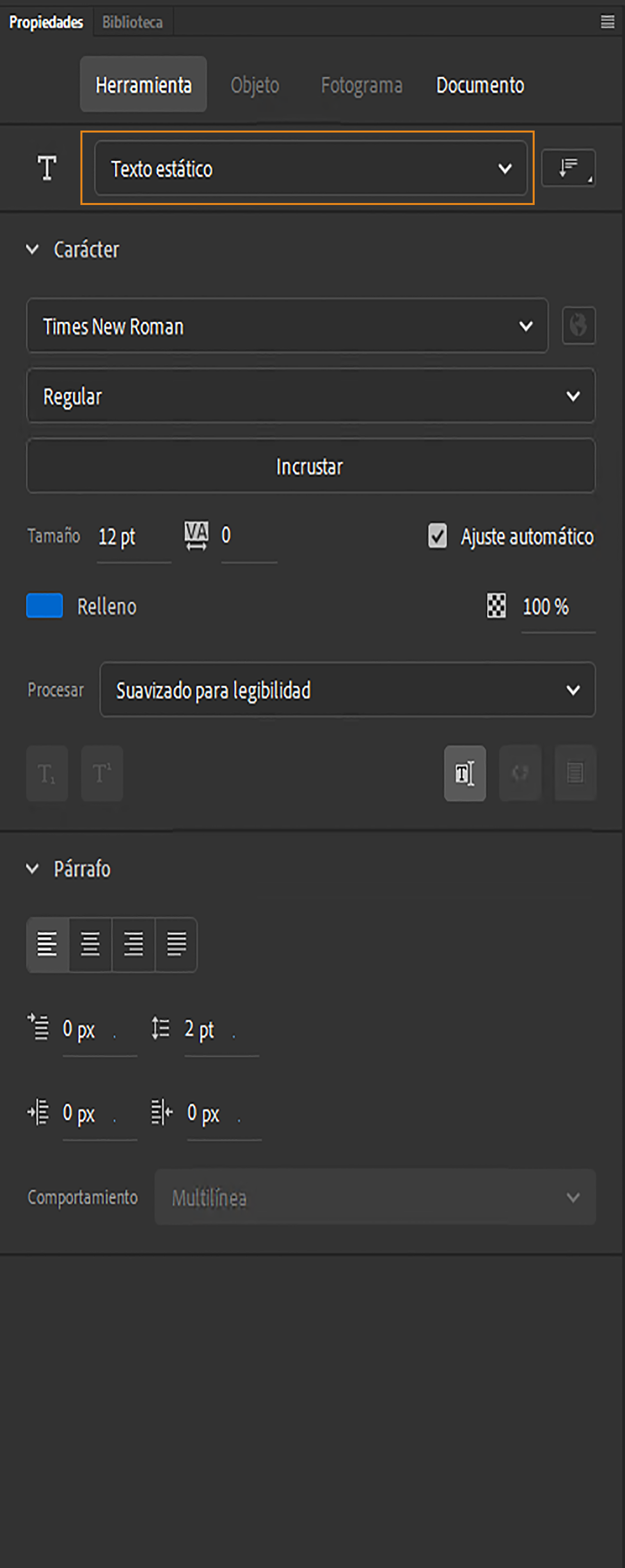 Paneles de edición en Animate